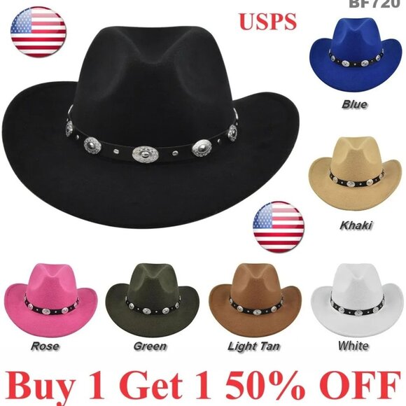 1to3 | Accessories | Cowboy Hat Western Felt Fedora Panama Jazz Cap For ...